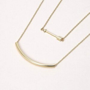 Minimalist Delicate Thin Sideways Horizontal Round Tube Curved Bar Slide Pendant Necklace For Women Teen 14K Gold Plated .925 Sterling Silver