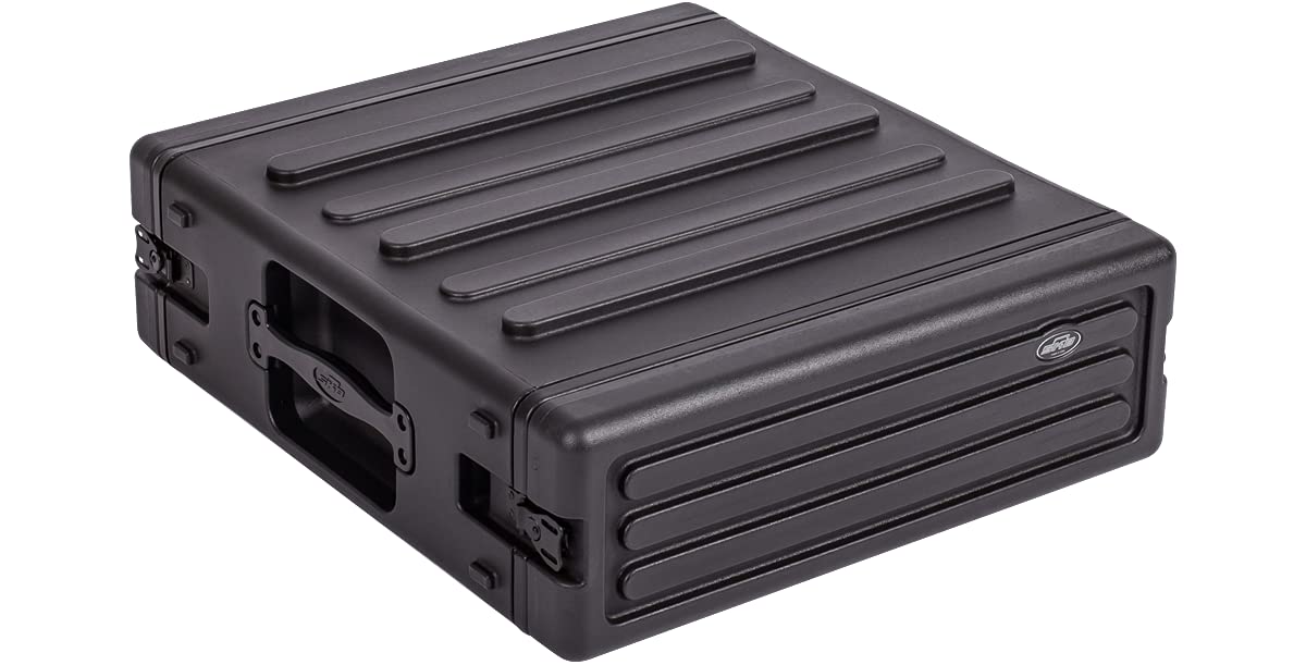 SKB Cases 3U rSeries Standard Roto Molded LLDPE Rack with Flush Carry Handles and Non-Slip Rubber Feet, Includes Rack Mount Screws