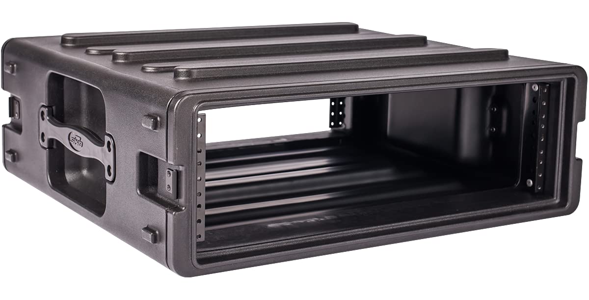 SKB Cases 3U rSeries Standard Roto Molded LLDPE Rack with Flush Carry Handles and Non-Slip Rubber Feet, Includes Rack Mount Screws