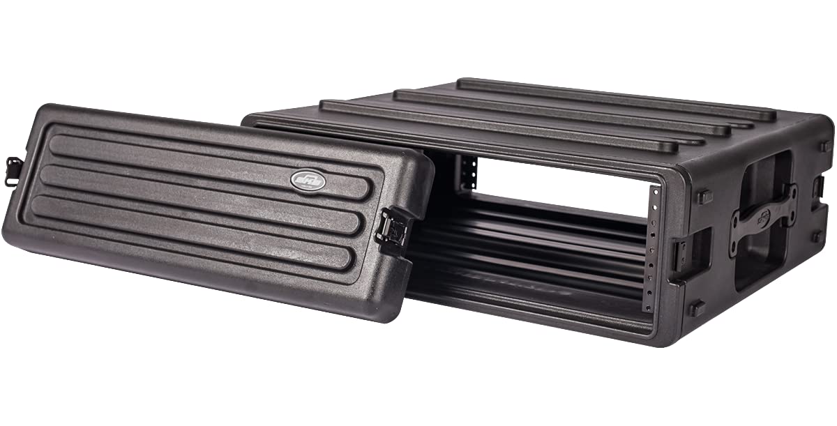 SKB Cases 3U rSeries Standard Roto Molded LLDPE Rack with Flush Carry Handles and Non-Slip Rubber Feet, Includes Rack Mount Screws