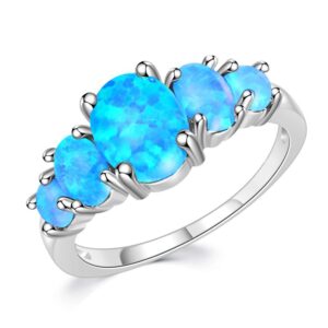 cinily blue fire opal silver plated women jewelry gemstone ring size 8