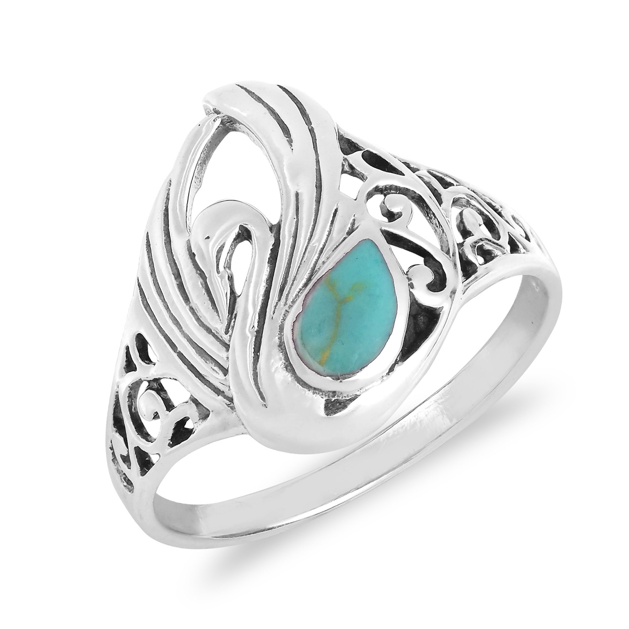 AeraVida Majestic Swirl Swan Simulated Turquoise Wings .925 Sterling Silver Ring, resin