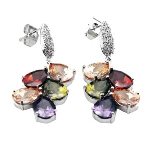 earring for women, classic multi gemstones silver plated earring with amethyst garnet morganite peridot women jewelry (silver)