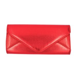 large pu leather textured shine envelope flap clutch evening bag handbag, red