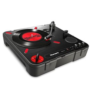 numark pt01 scratch | dj turntable for portablists with user replaceable scratch switch, built in speaker, power via battery or ac adapter, three speed rpm selection & usb connectivity