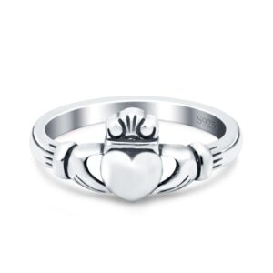 blue apple co. sterling silver size-7 petite dainty irish claddagh promise band statement fashion thumb ring 925 sterling silver