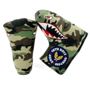 fighter plane headcover for blade and midsize mallet putter, camouflage