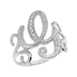 initial rings sterling silver modern cursive g cz (size 9)