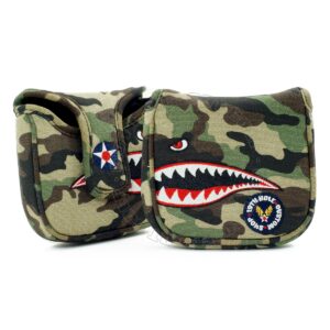 fighter plane high-moi mallet putter headcover, heel shaft, camouflage, golf head cover