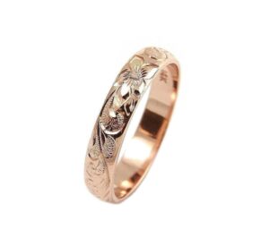 arthur's jewelry 14k rose gold custom hand engraved hawaiian queen plumeria scroll band ring 4mm size 11