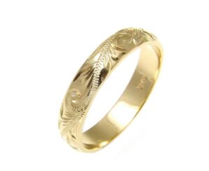 arthur's jewelry 14k solid yellow gold custom hand engrave hawaiian plumeria scroll band ring 4mm size 11