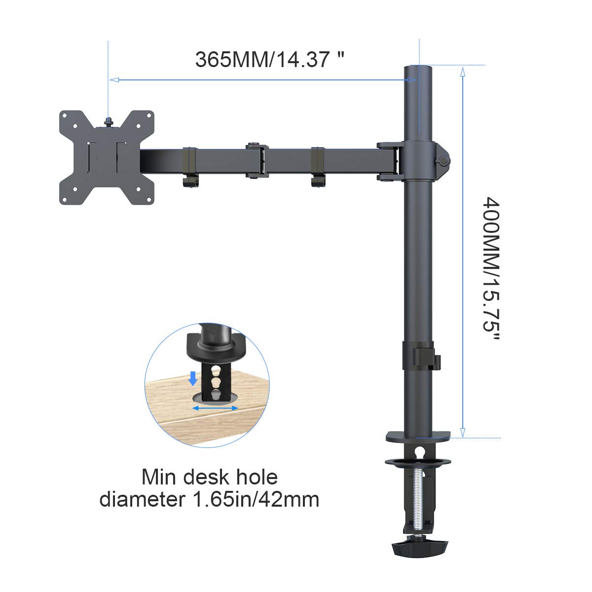 Suptek Single LED LCD Monitor Desk Mount Heavy Duty Fully Adjustable Stand for 1 / One Screen up to 27 inch