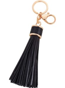 zoonai women leather tassels keychain car circle key rings gift bag hanging buckle (black)