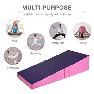 Giantex Incline Gymnastics Mat Wedge Folding and Non-Folding Gymnastics Gym Fitness Skill Shape Tumbling Mat for Kids Play Home Exercise Aerobics 60" X 30" X 14"(Pink/Purple)