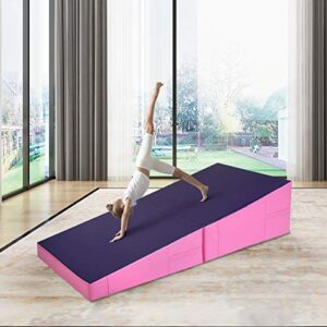 Giantex Incline Gymnastics Mat Wedge Folding and Non-Folding Gymnastics Gym Fitness Skill Shape Tumbling Mat for Kids Play Home Exercise Aerobics 60" X 30" X 14"(Pink/Purple)