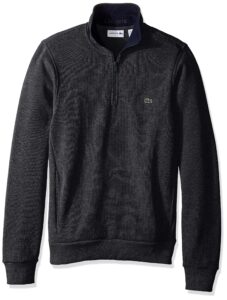 lacoste men's half zip lightweight sweatshirt with logo at neck, dark grey jaspe/cosmos, 7