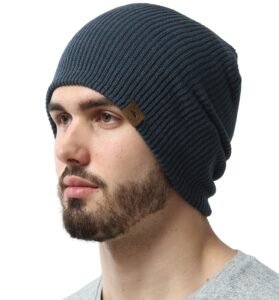 daily knit ribbed beanie by tough headwear - warm, stretchy & soft beanie hats for men & women - year round comfort - serious beanies for serious style,dark gray,osfm