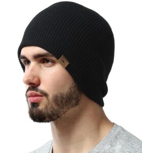 tough headwear beanies for men & women - knit beanie, warm & soft ribbed beanie, daily knit hat, women & mens toboggan hat for cold weather black