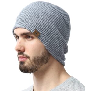 tough headwear beanies for men & women - knit beanie, warm & soft ribbed beanie, daily knit hat, women & mens toboggan hat for cold weather light gray