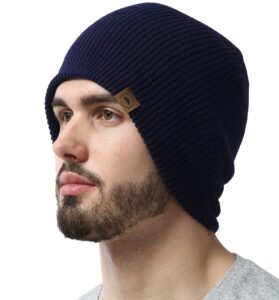 tough headwear beanies for men & women - knit beanie, warm & soft ribbed beanie, daily knit hat, women & mens toboggan hat for cold weather navy blue