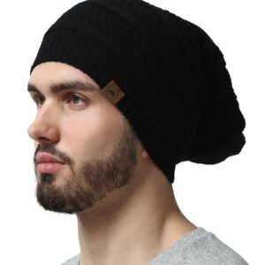 Slouchy Cable Knit Beanie by Tough Headwear - Chunky, Oversized Slouch Beanie Hats for Men & Women - Stay Warm & Stylish - Serious Beanies for Serious Style Black OSFA