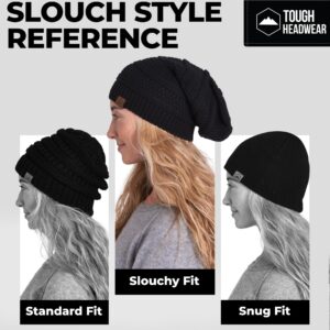 Slouchy Cable Knit Beanie by Tough Headwear - Chunky, Oversized Slouch Beanie Hats for Men & Women - Stay Warm & Stylish - Serious Beanies for Serious Style Black OSFA