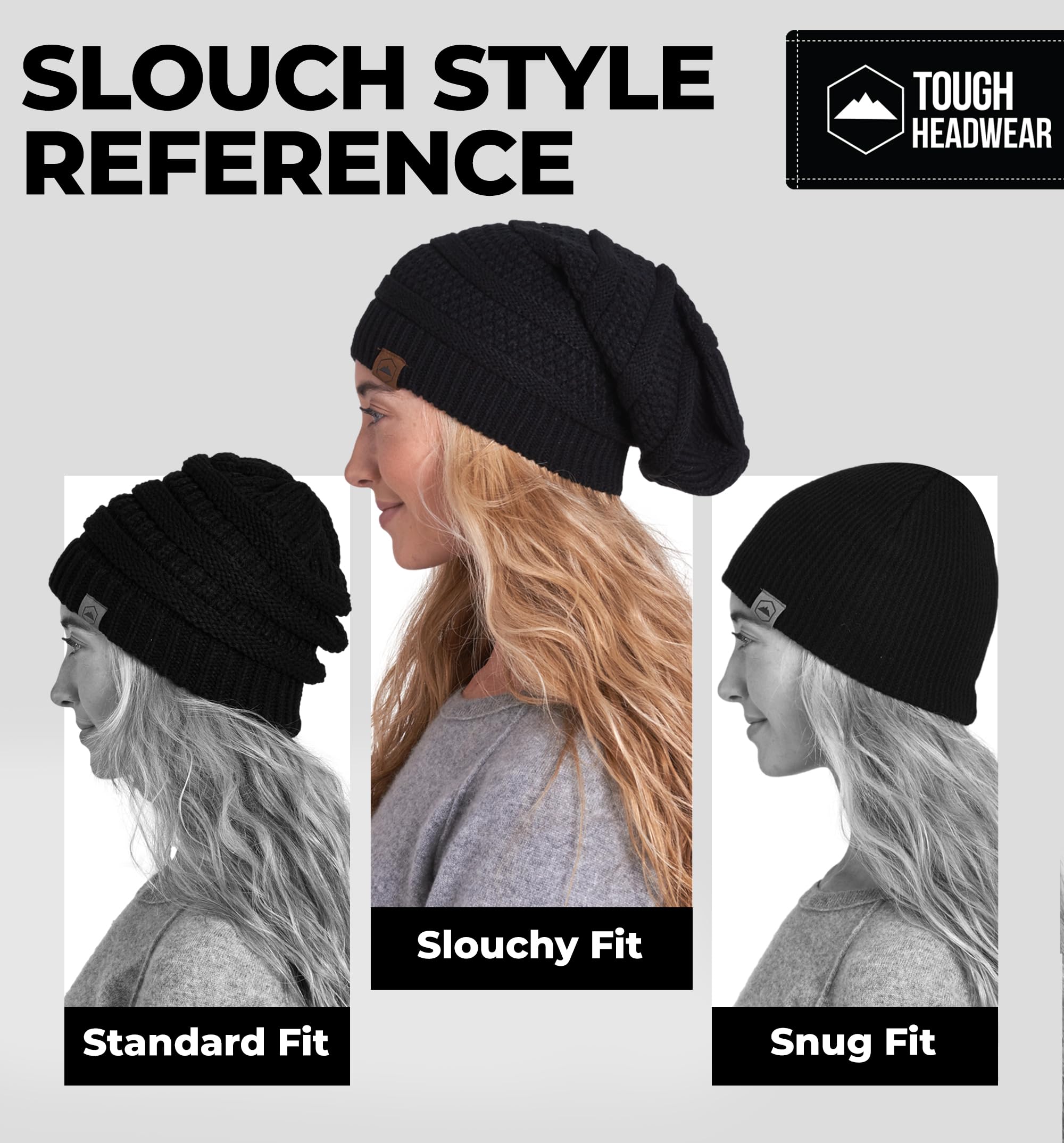 Slouchy Cable Knit Beanie by Tough Headwear - Chunky, Oversized Slouch Beanie Hats for Men & Women - Stay Warm & Stylish - Serious Beanies for Serious Style Black OSFA