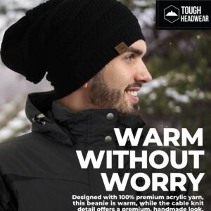 Slouchy Cable Knit Beanie by Tough Headwear - Chunky, Oversized Slouch Beanie Hats for Men & Women - Stay Warm & Stylish - Serious Beanies for Serious Style Black OSFA