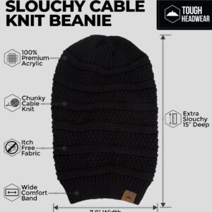 Slouchy Cable Knit Beanie by Tough Headwear - Chunky, Oversized Slouch Beanie Hats for Men & Women - Stay Warm & Stylish - Serious Beanies for Serious Style Black OSFA