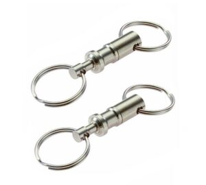 erioctry 2 pcs heavy duty dual key ring detachable pull apart snap lock holder keychains, silver