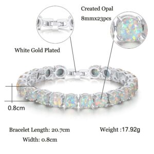 CiNily Rhodium Plated Created White Fire Opal Women Jewelry Gemstone Round Bracelet 8''