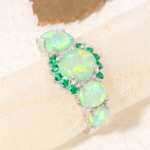 CiNily St Patrick's Day Silver Plated Green Opal Emerald Gemstone Ring Size 9