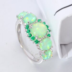 CiNily St Patrick's Day Silver Plated Green Opal Emerald Gemstone Ring Size 9