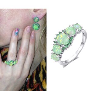 CiNily St Patrick's Day Silver Plated Green Opal Emerald Gemstone Ring Size 9