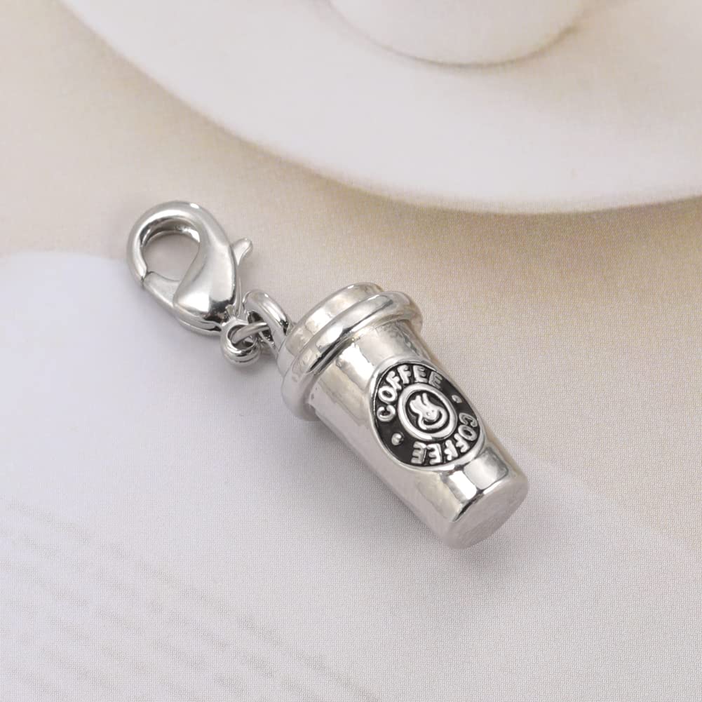 TEAMER Trendy Rhodium Plated 3D Coffee Cup Floating Lobster Clasp Charm Jewelry for Coffee Lovers (Silver - Coffee Cup)