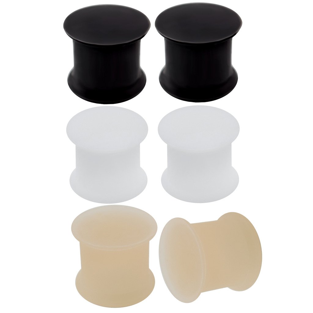 bodyjewellery 3 Pairs Ear Plug Skin White Black Sili Double Flare Earring Solid Gauges Ears Tunnel Exper Piercing More Size Options (00g 10mm)