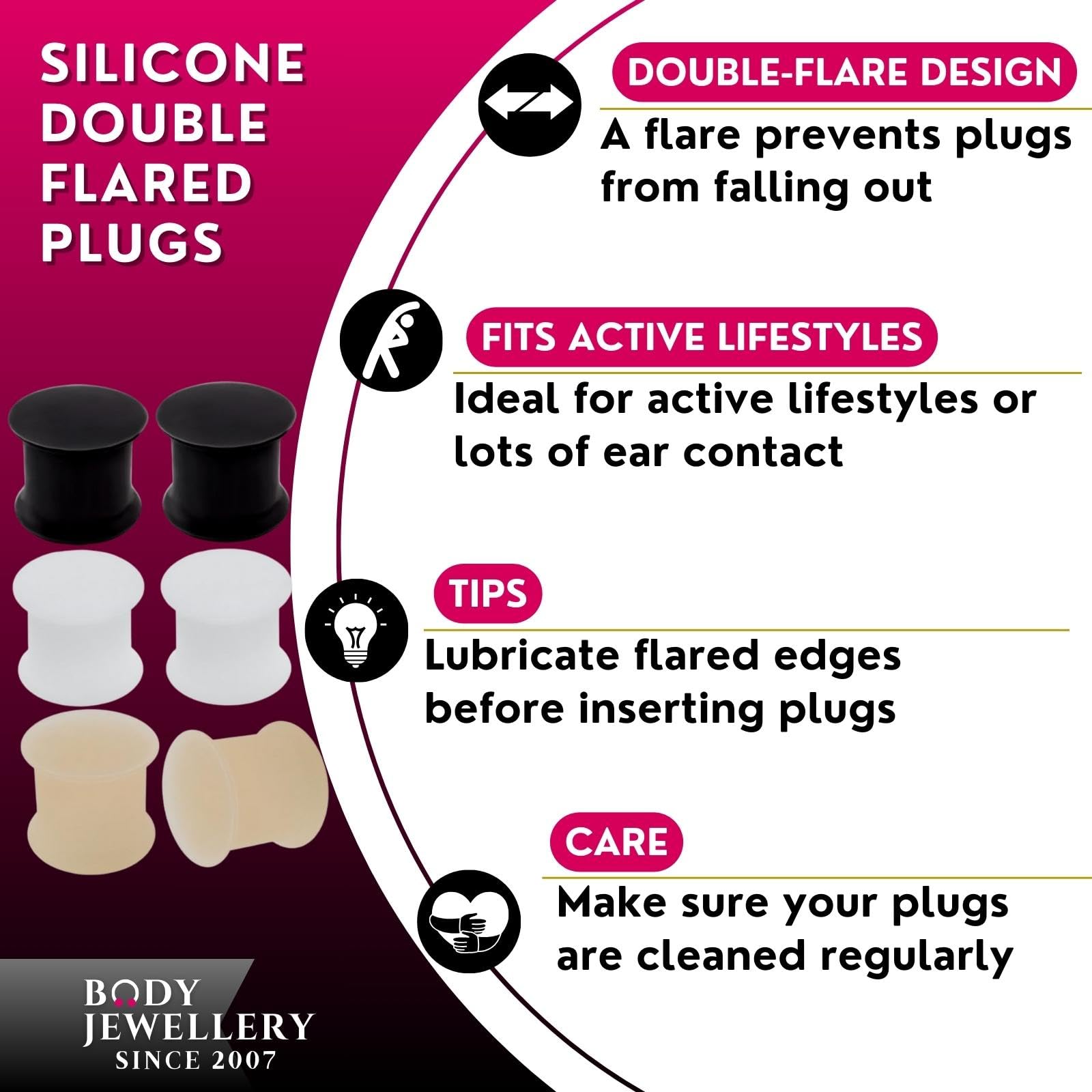 bodyjewellery 3 Pairs Ear Plug Skin White Black Sili Double Flare Earring Solid Gauges Ears Tunnel Exper Piercing More Size Options (00g 10mm)