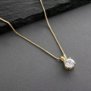 Mariell Cubic Zirconia Crystal Gold Pendant Necklace for Women, 2 Carat CZ, Bridal Wedding Jewelry Gift