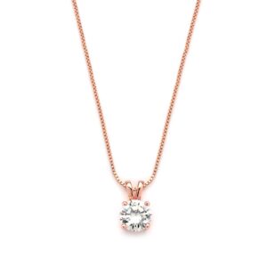 mariell cubic zirconia crystal rose gold pendant necklace for women, 2 carat cz bridal wedding jewelry