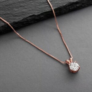 Mariell Cubic Zirconia Crystal Rose Gold Pendant Necklace for Women, 2 Carat CZ Bridal Wedding Jewelry