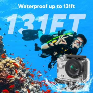 AKASO EK7000 4K30FPS 20MP WiFi Action Camera with EIS Ultra HD Underwater Camera 131FT Waterproof Camera Remote Control 4X Zoom Support External Microphone Silver