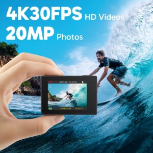 AKASO EK7000 4K30FPS 20MP WiFi Action Camera with EIS Ultra HD Underwater Camera 131FT Waterproof Camera Remote Control 4X Zoom Support External Microphone Silver