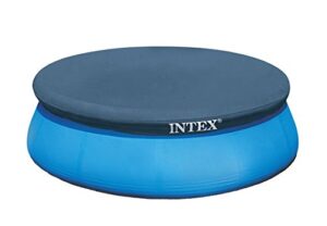 intex 28021e pool cover: for 10ft round easy set pools – includes rope tie – drain holes – 12in overhang – snug fit