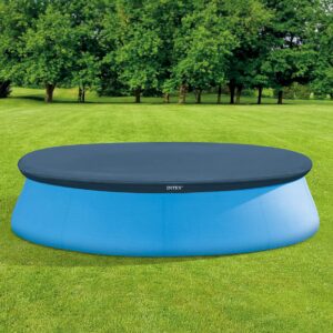 INTEX 28021E Pool Cover: for 10ft Round Easy Set Pools – Includes Rope Tie – Drain Holes – 12in Overhang – Snug Fit