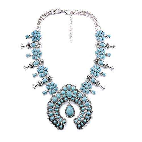 Lovage Bohemian Exaggerate Turquoise Flower Zinc Pendant Necklace Women Jewelry (Blue)