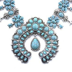 Lovage Bohemian Exaggerate Turquoise Flower Zinc Pendant Necklace Women Jewelry (Blue)