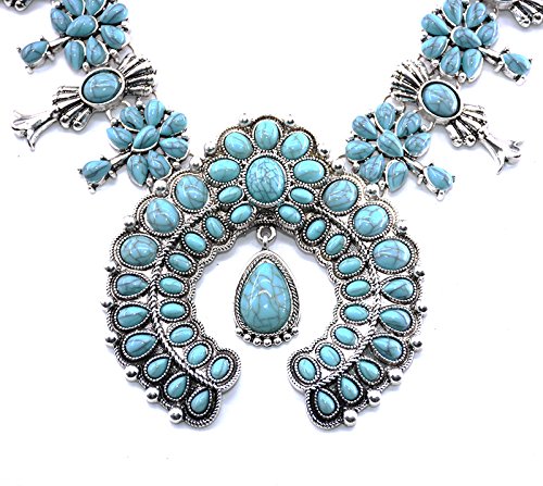 Lovage Bohemian Exaggerate Turquoise Flower Zinc Pendant Necklace Women Jewelry (Blue)