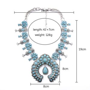 Lovage Bohemian Exaggerate Turquoise Flower Zinc Pendant Necklace Women Jewelry (Blue)