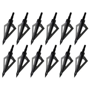 sinbadteck hunting broadheads, 12pcs 3 blades bowhunting broadheads 100 grain archery arrow broadhead compatible with traditional bows and compound bows (black)