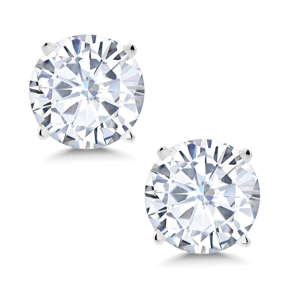 14K White Gold Forever Classic Moissanite from Charles & Colvard Stud Earrings For Women (1.60 Cttw, Round 6MM)